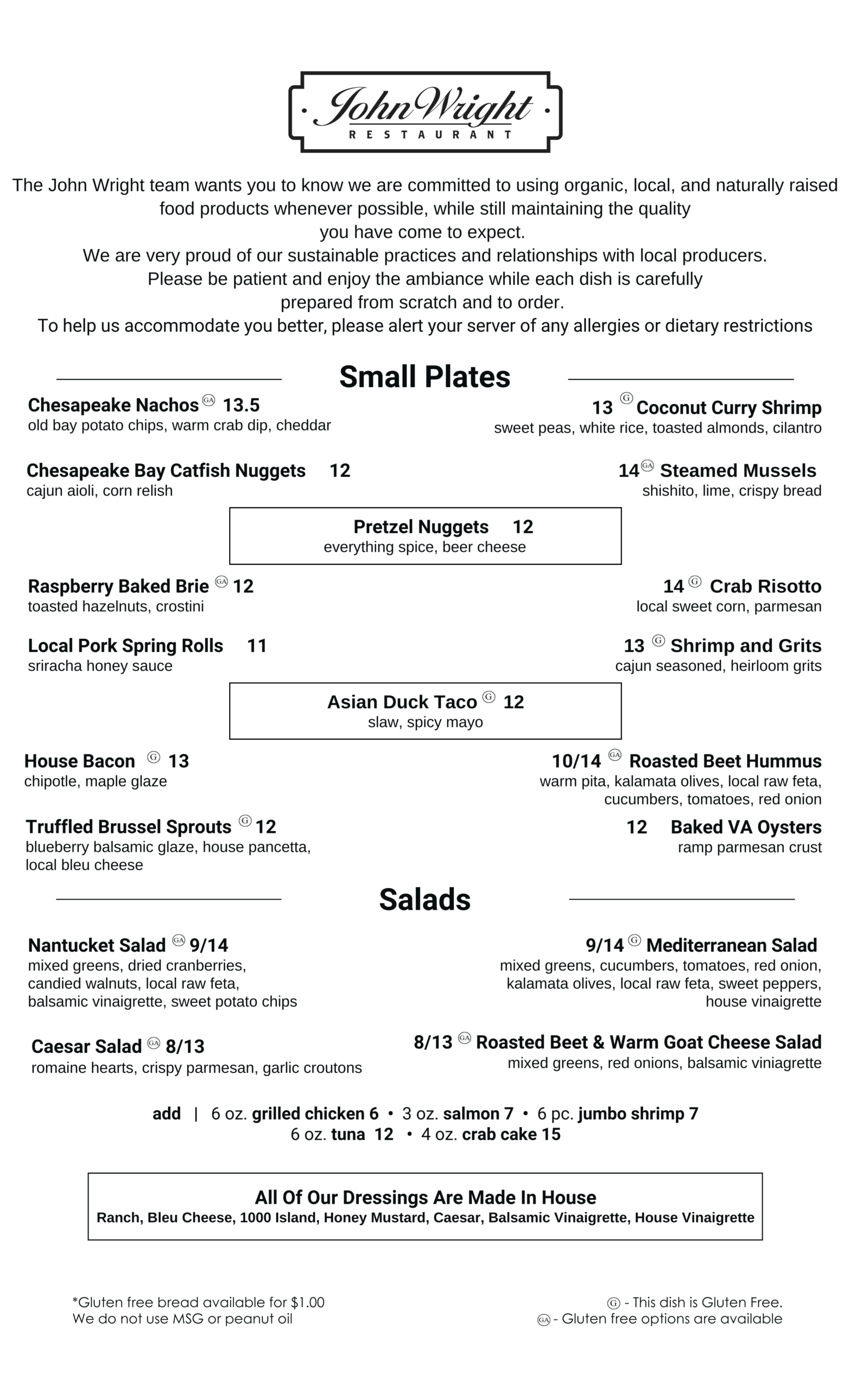 Dinner Menu – John Wright Restaurant
