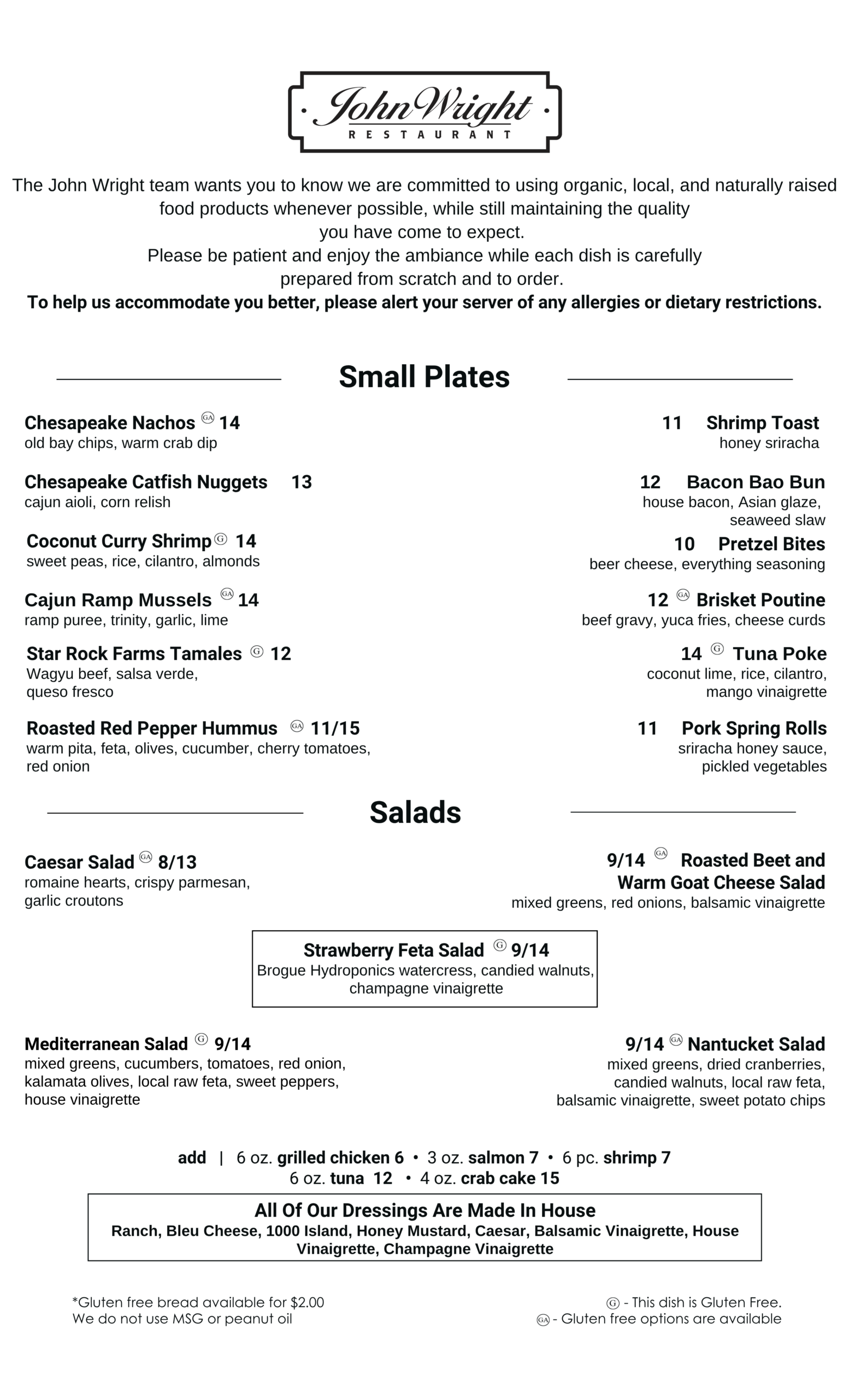 Dinner Menu – John Wright Restaurant